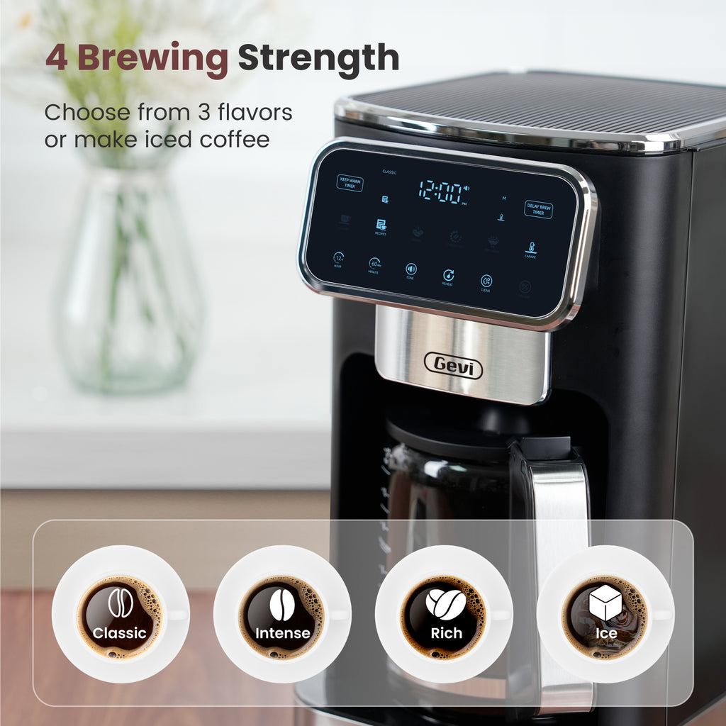Gevi 12 Cup Programmable Drip Coffee Maker with Touch Screen, Auto Shu ...