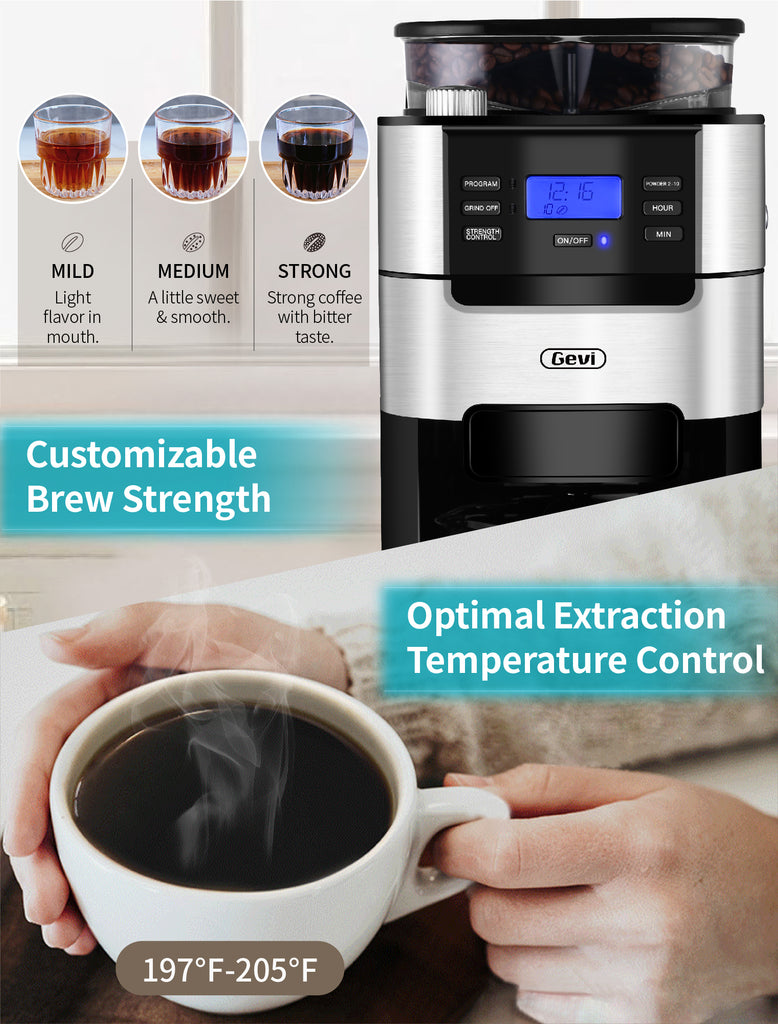GEVI 10-Cup Programmable Grind and Brew Coffee Maker, Drip Coffee Make ...